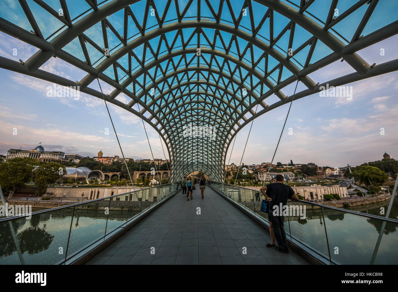 Bridge of Peace, a bow-shaped pedestrian bridge over the Mtkvari (Kura ...