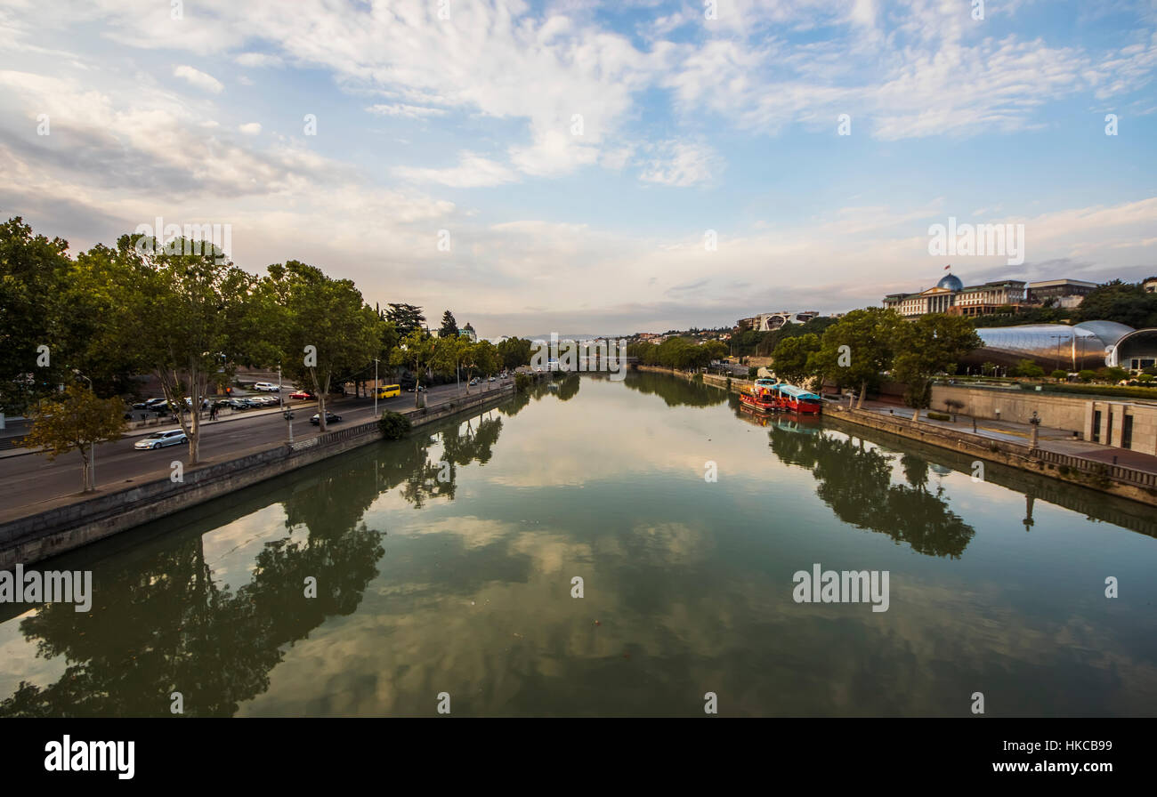 Mtkvari River, as seen from the Bridge of Peace; Tbilisi, Georgia Stock ...