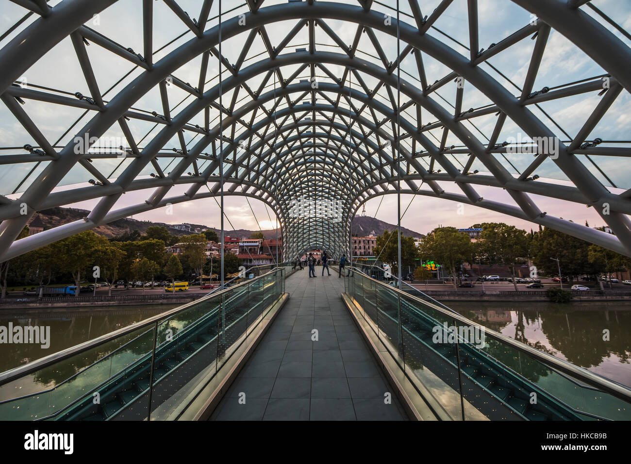 Bridge of Peace, a bow-shaped pedestrian bridge over the Mtkvari (Kura ...