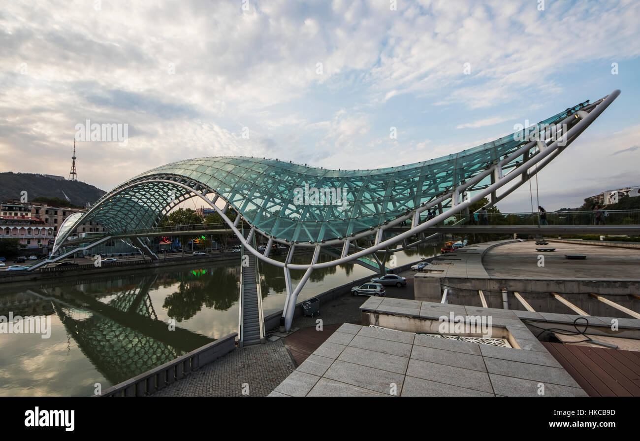 Bridge of Peace, a bow-shaped pedestrian bridge over the Mtkvari (Kura ...