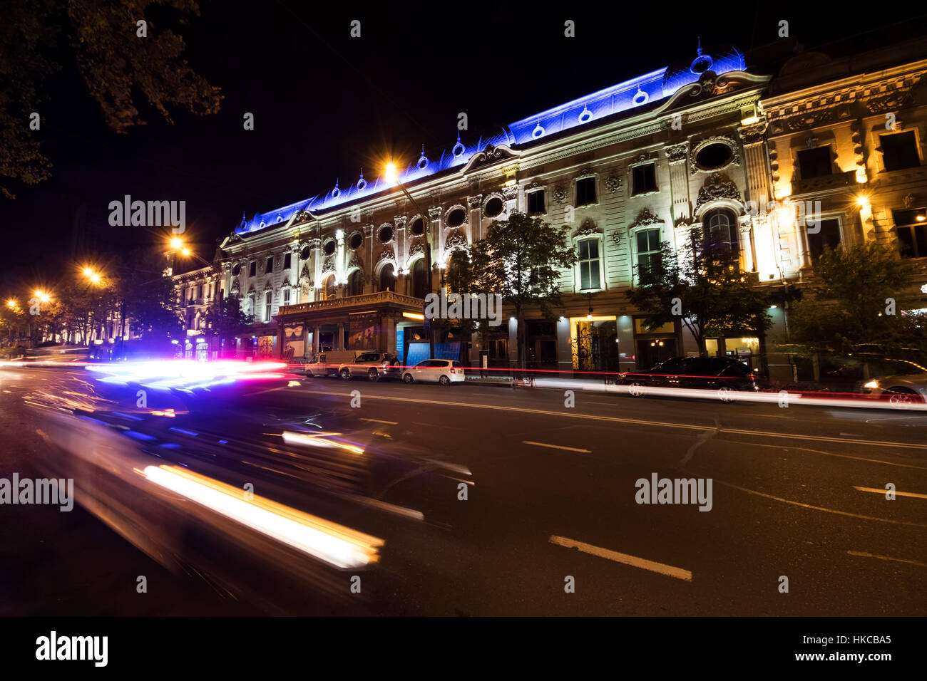 Rustaveli Theatre on Rustaveli Avenue at night; Tbilisi, Georgia Stock ...
