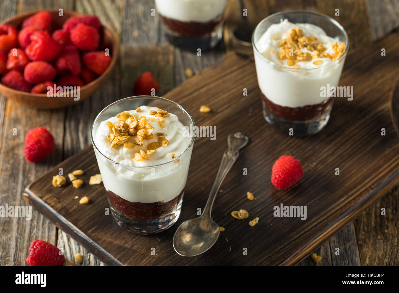 Healthy Fruit on the Bottom Yogurt Cup with Granola and Raspberries ...