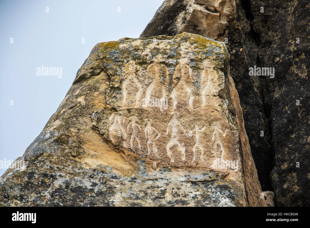 Petroglyphs depicting human figures dancing (Stone No. 67 y), Beyukdesh ...