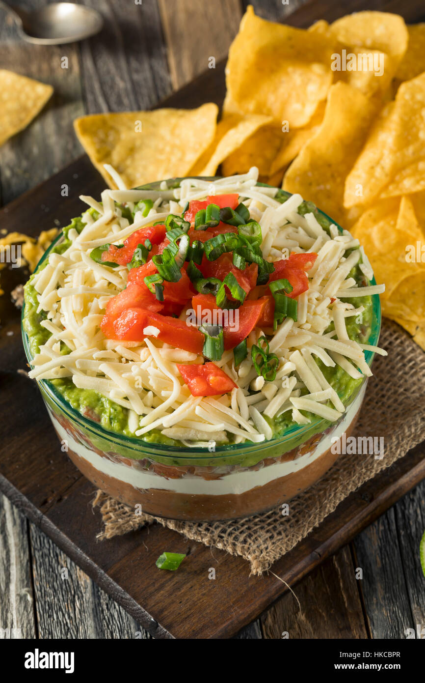Homemade Mexican 7 Layer Dip with Beans, Sour Cream and Guacamole Stock ...