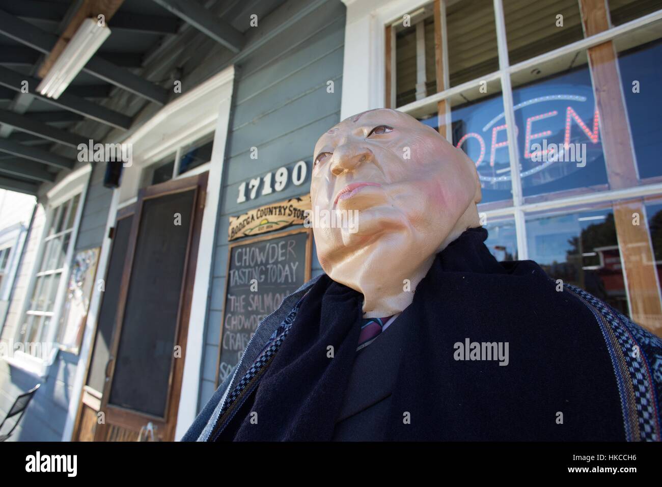 A statue of Alfred Hitchcock, outside the Bodega Country Store, in ...