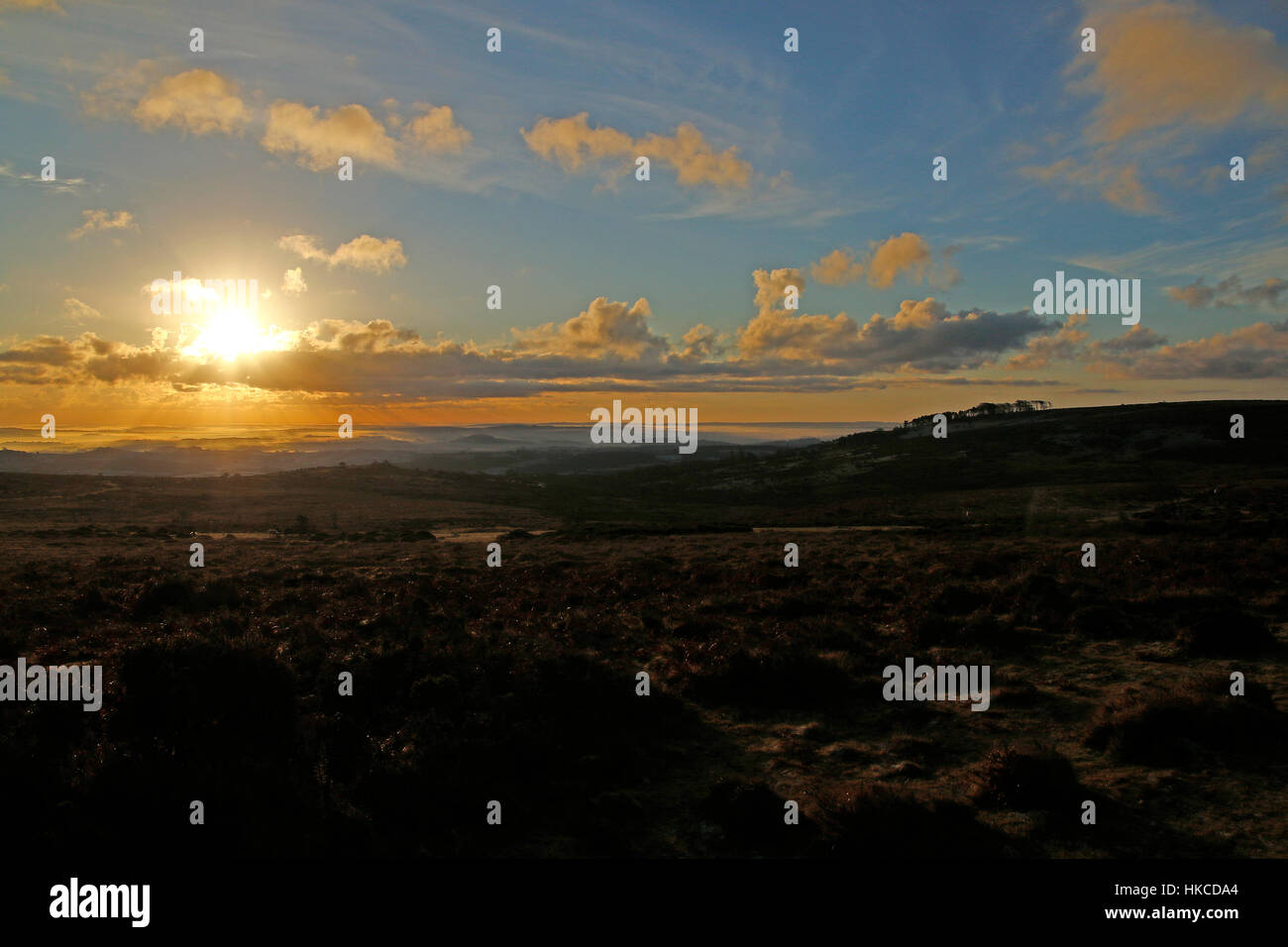 Sunrise taken from Hemsworthy Gate on Dartmoor overlooking Rippon tor ...