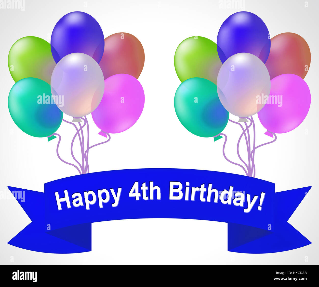 Happy Fourth Birthday Balloons Means 4th Party Celebration 3d ...