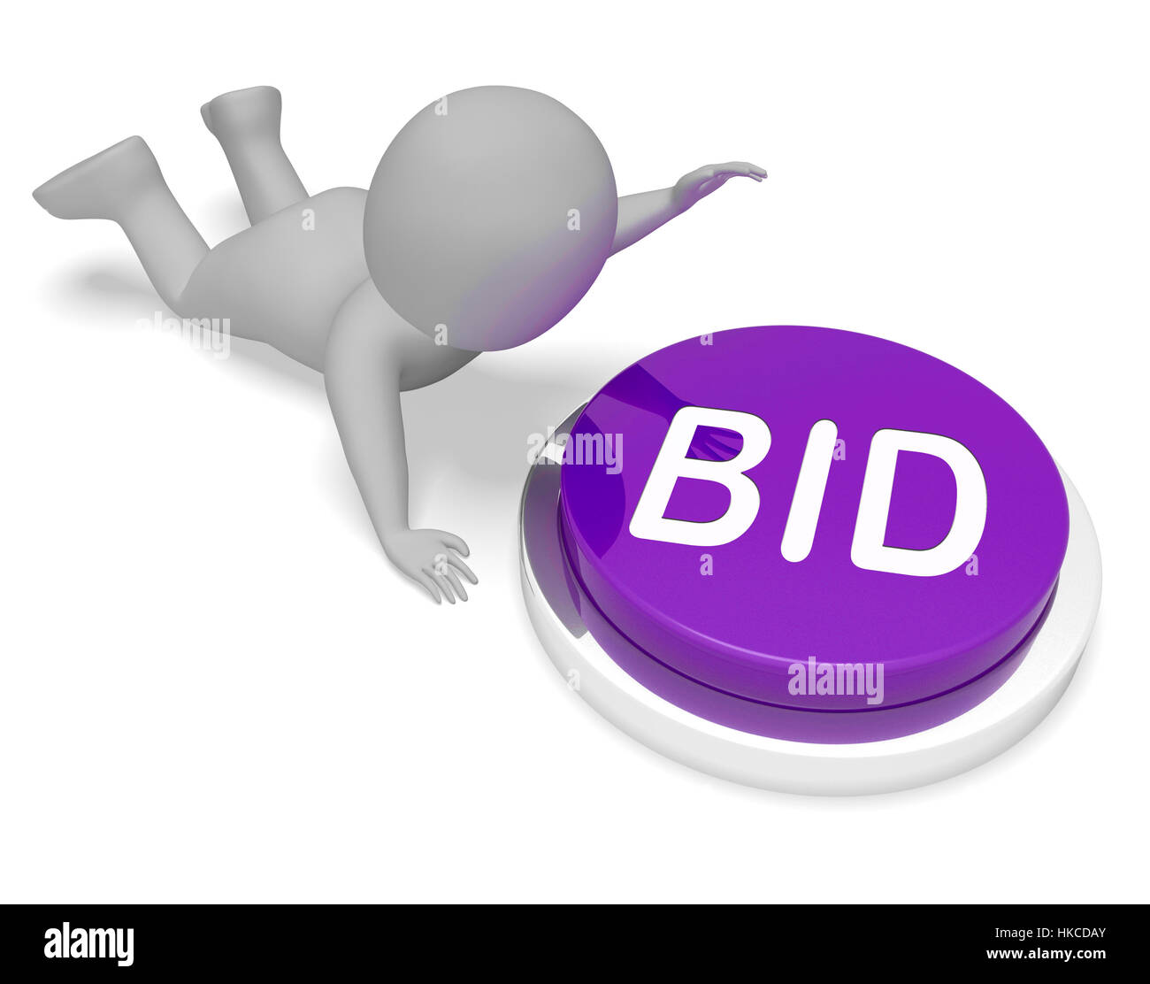 Bid Character Pushing Button Shows Auction Bidder And Auctioning Stock ...