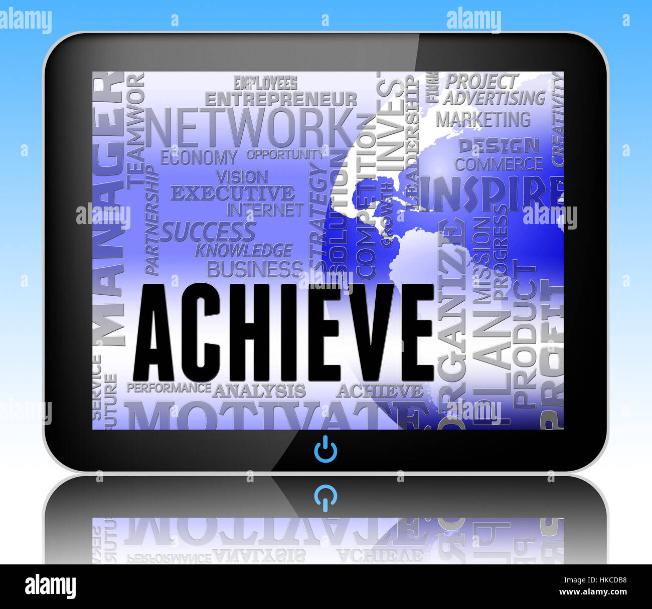 Achieve Words Tablet Showing Success Attainment And Achieving 3d ...