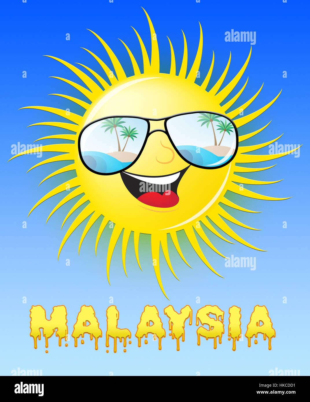 Malaysia Sun With Glasses Smiling Means Sunny 3d Illustration Stock ...