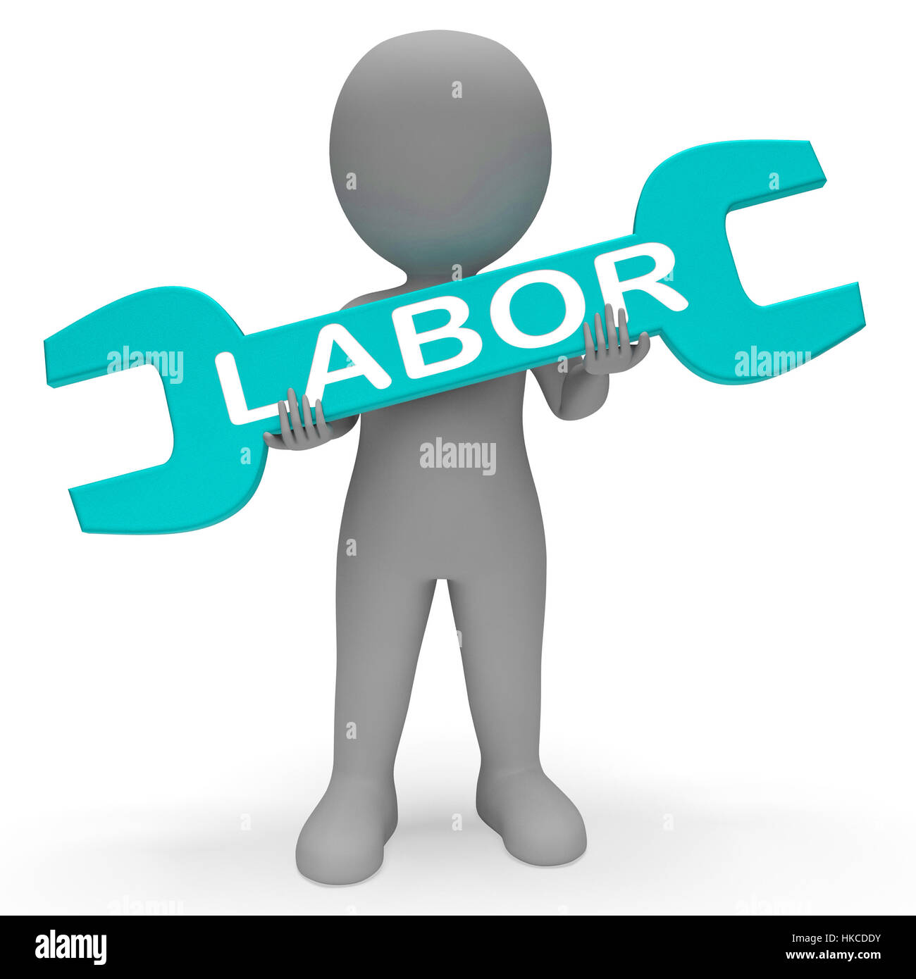 Labor Character with Spanner Shows Working Hard 3d Rendering Stock ...