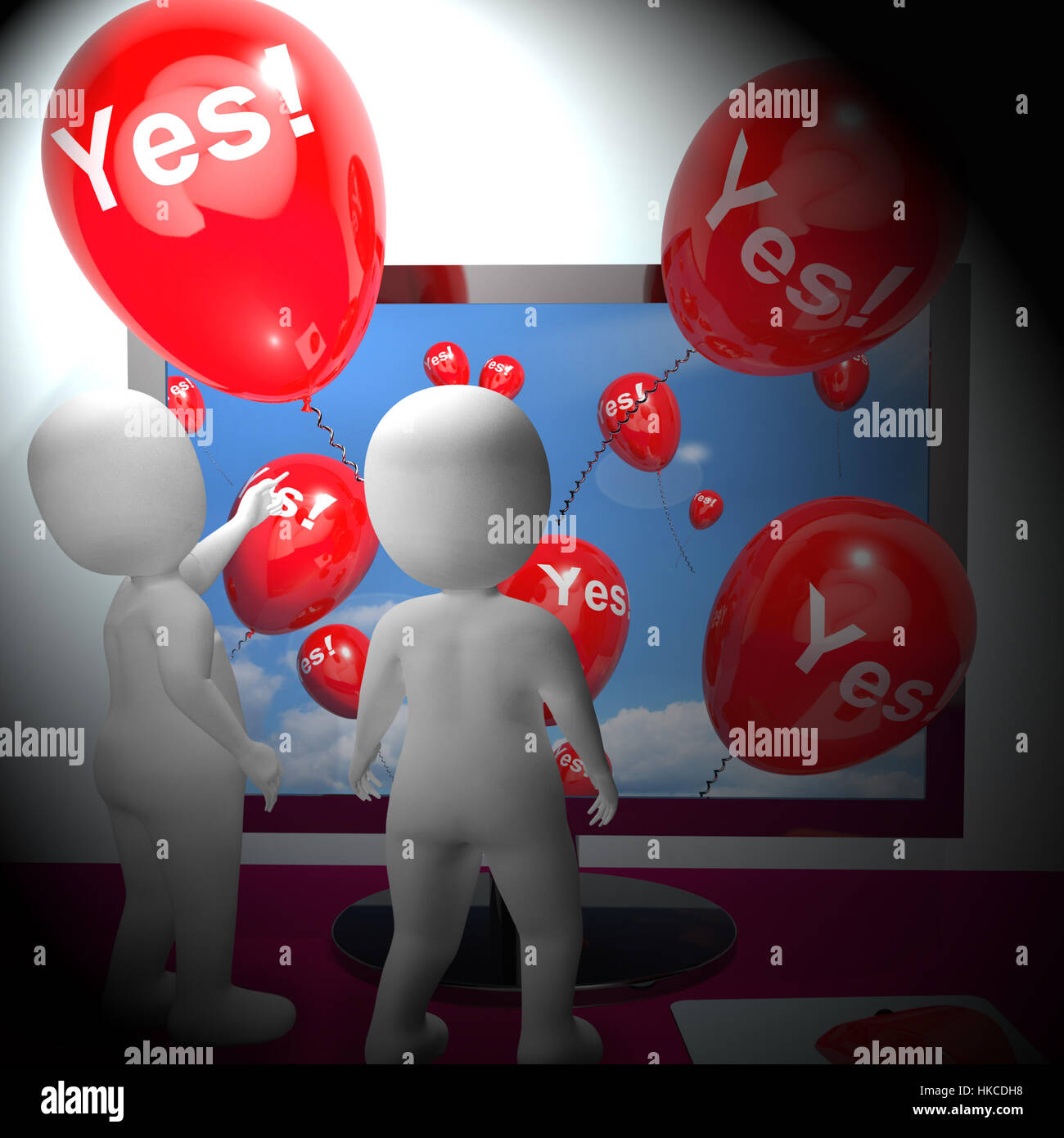 Yes Balloons From Computer Show Approval And Support Message 3d ...