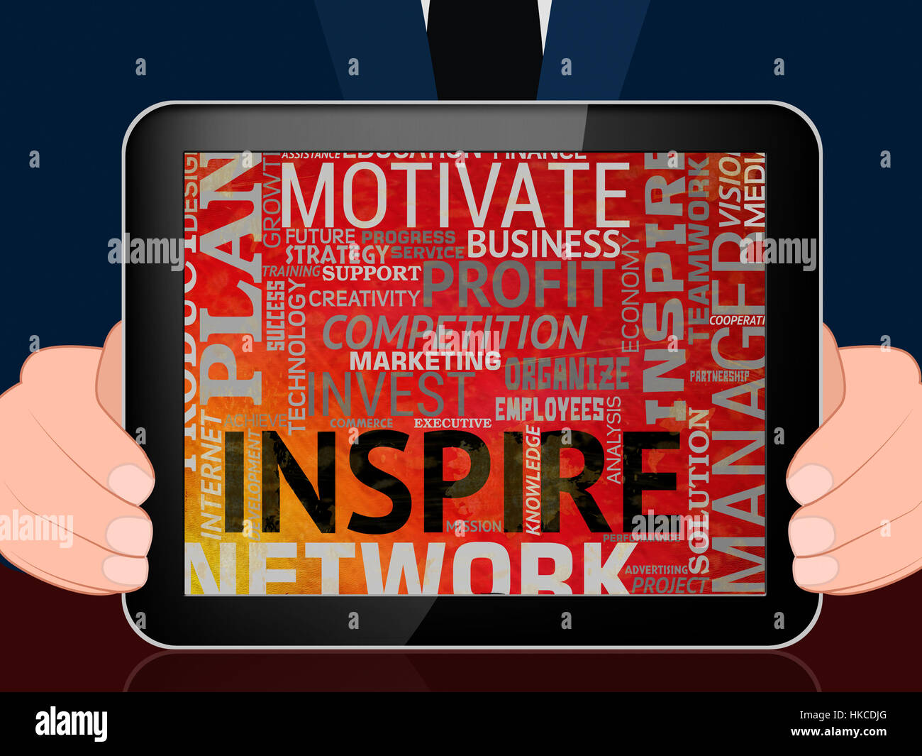 Inspire Words Tablet Indicating Inspiration Action And Motivate 3d ...