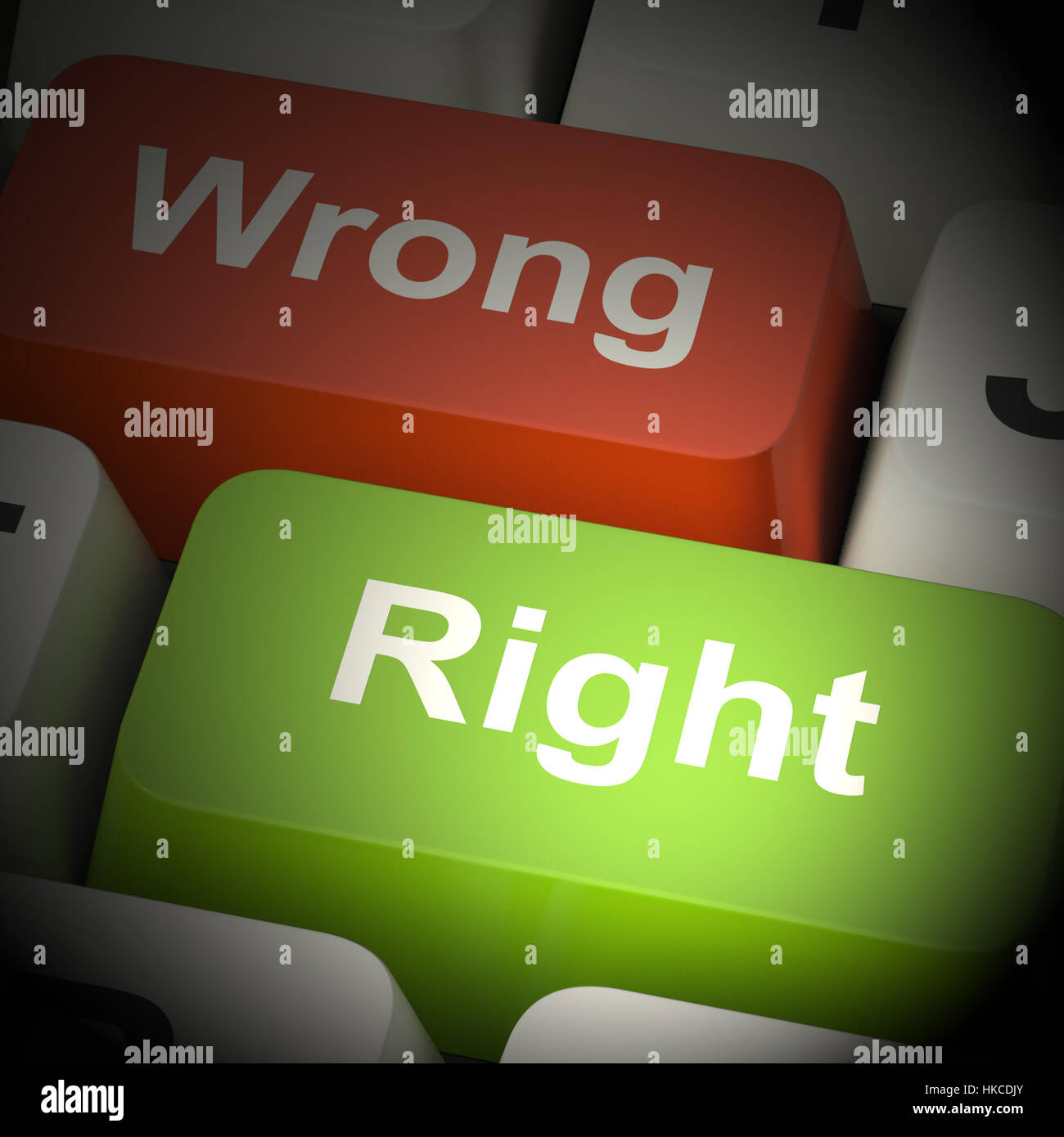 Right And Wrong Computer Keys Shows Results 3d Rendering Stock Photo ...