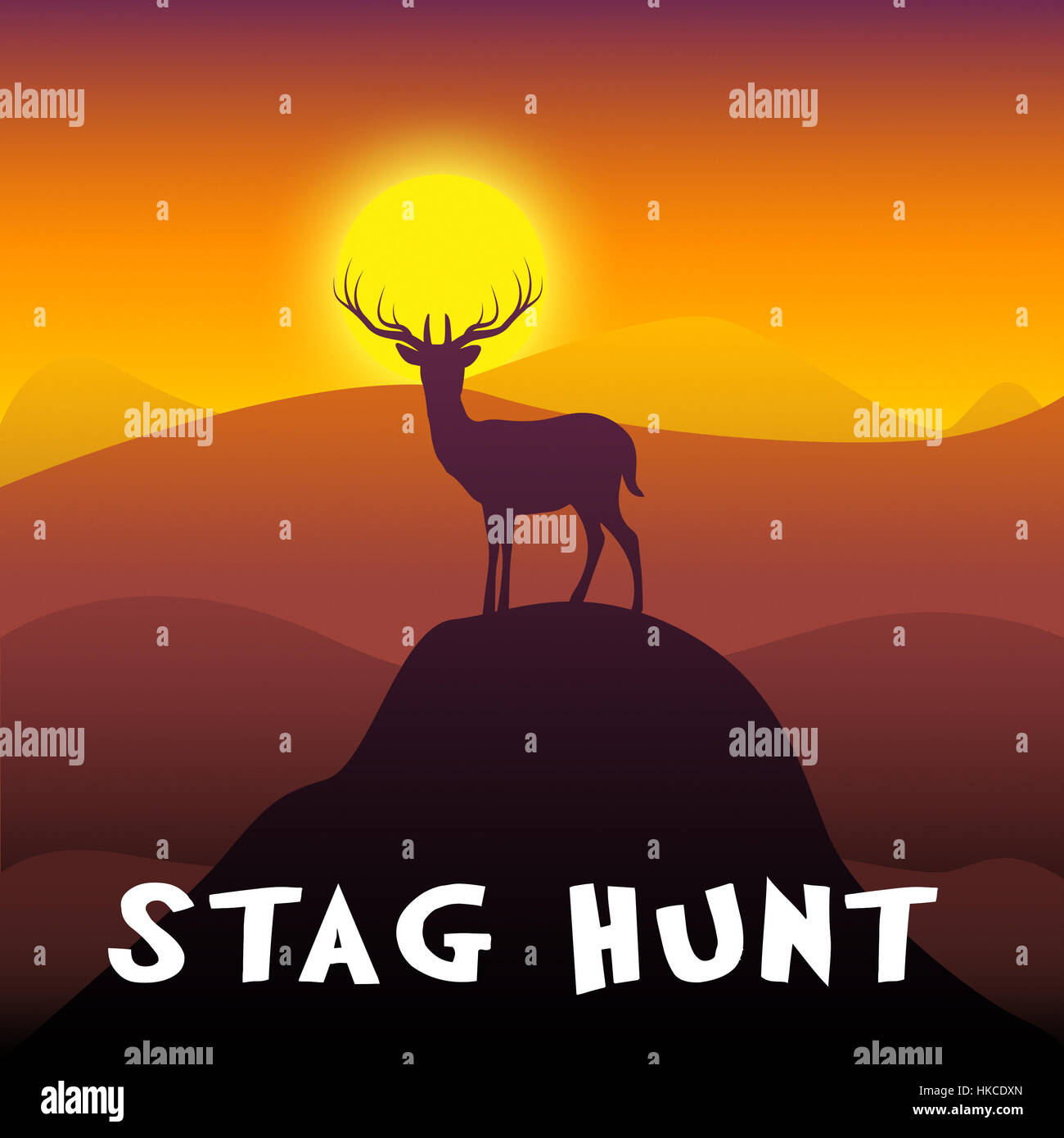 Stag Hunt Mountain Scene Shows Deer Hunting 3d Illustration Stock Photo ...