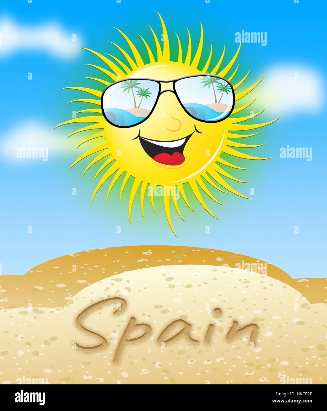 Spain Sun With Glasses Smiling Meaning Sunny 3d Illustration Stock ...