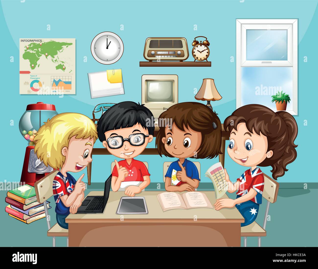 Children studying in the classroom illustration Stock Vector Image ...