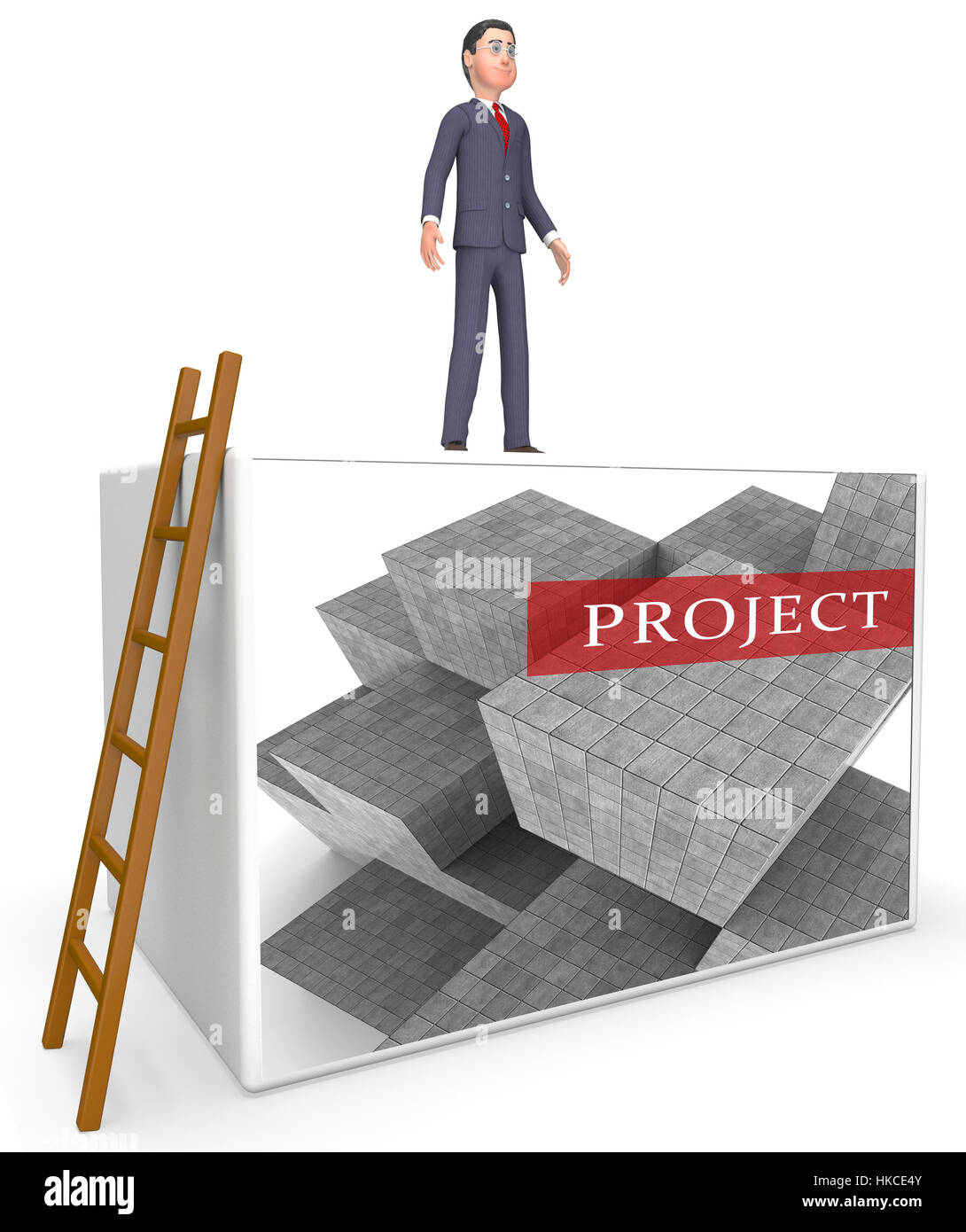 Project Blocks Character Indicating Mission Plan 3d Rendering Stock ...