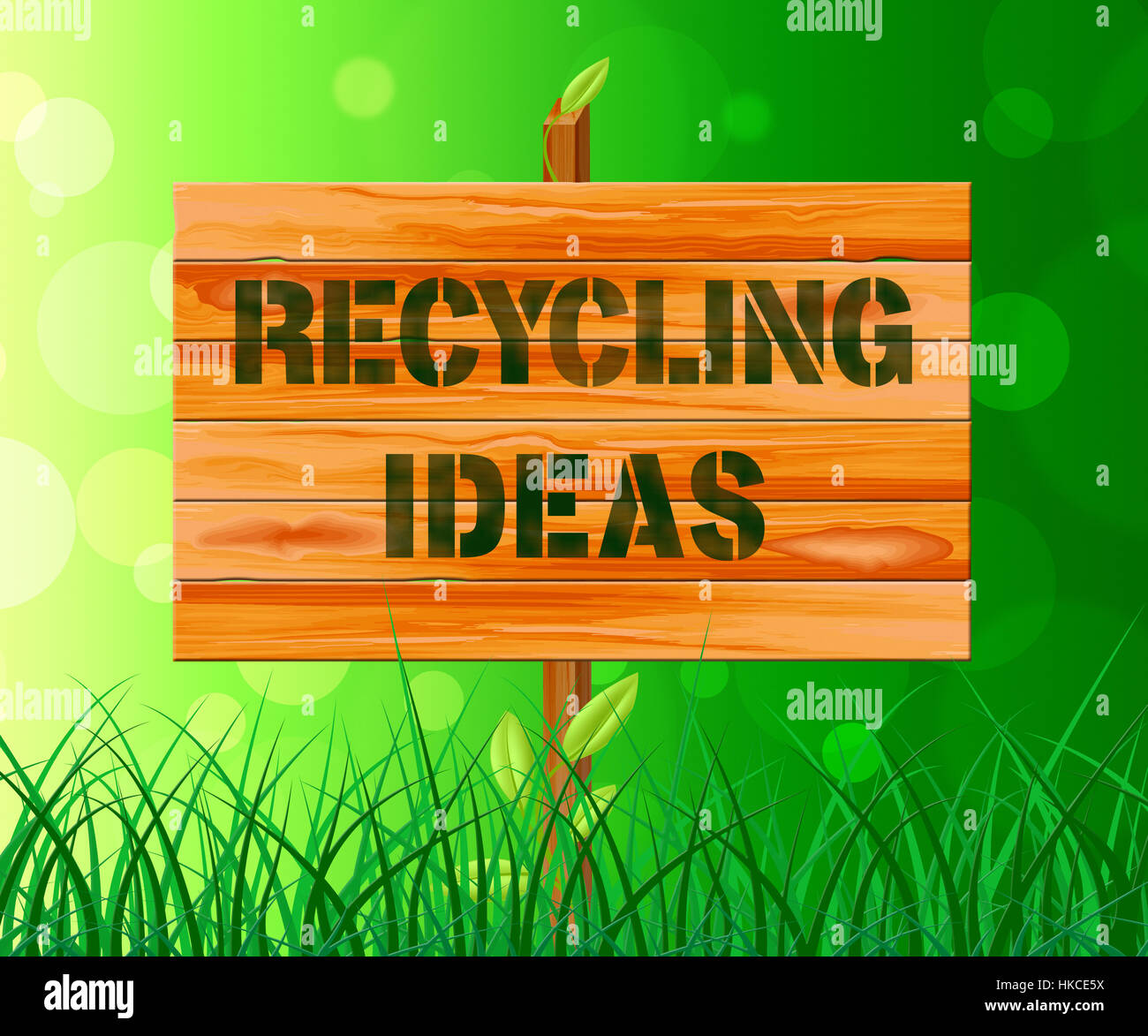Recycling Ideas Sign On Grass Shows Eco Plans 3d Illustration Stock ...