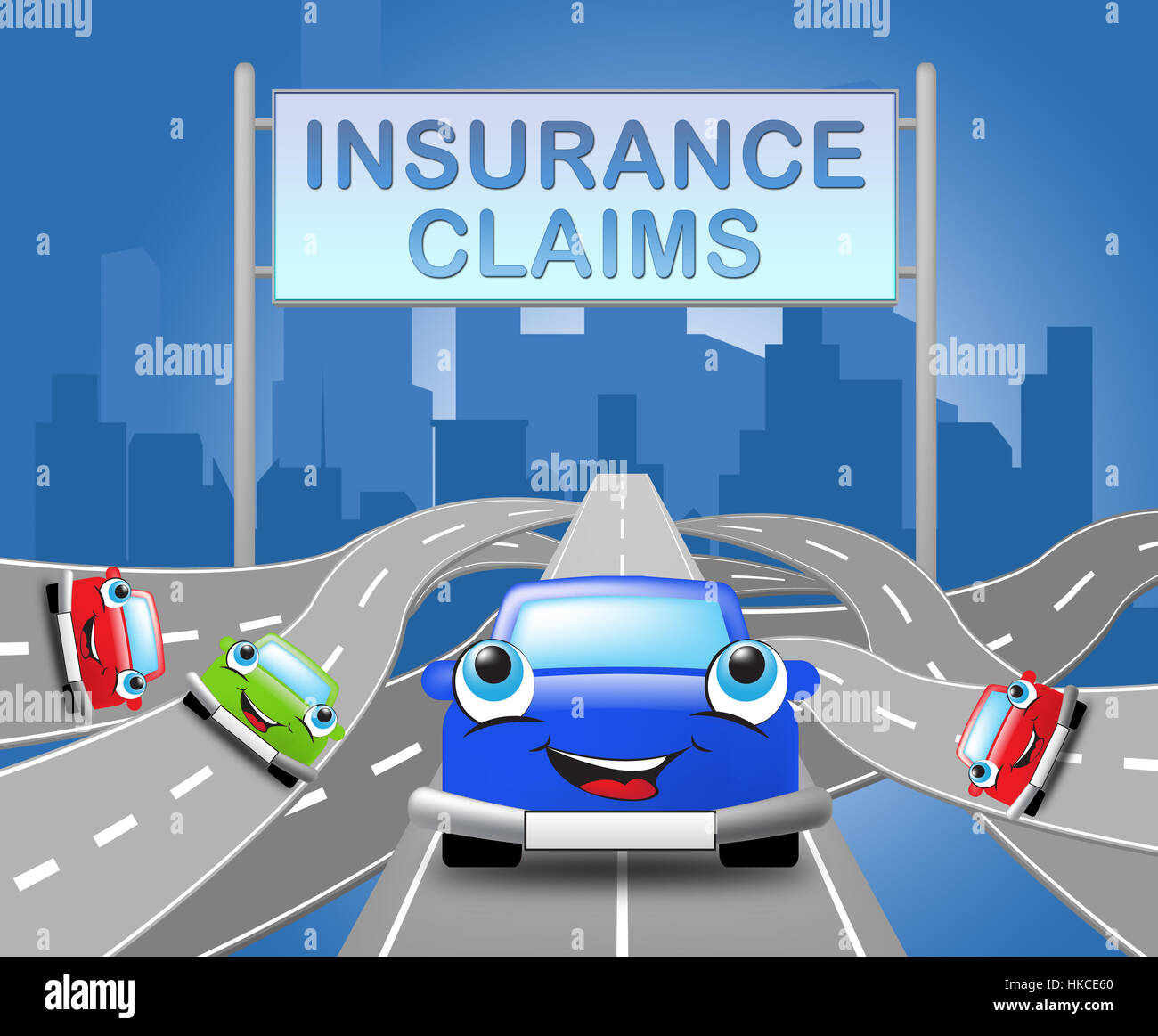 Insurance Claims Sign Over Motorway Shows Policy Claim 3d Illustration ...