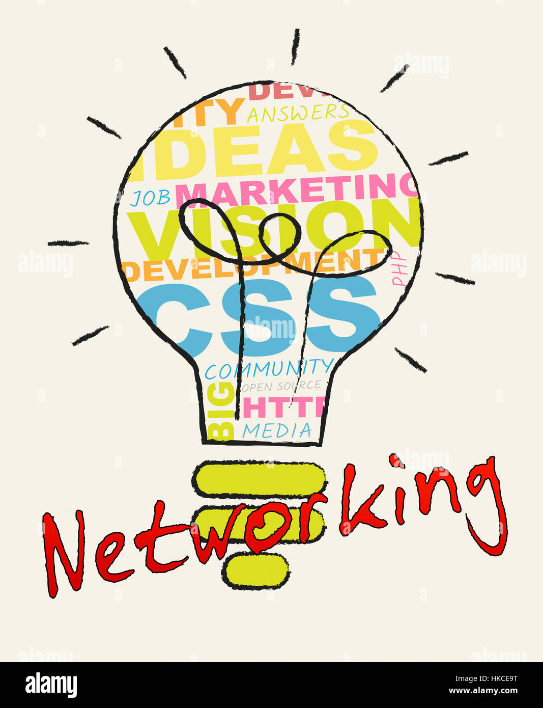 Networking Lightbulb Words Represents Global Communications 3d ...