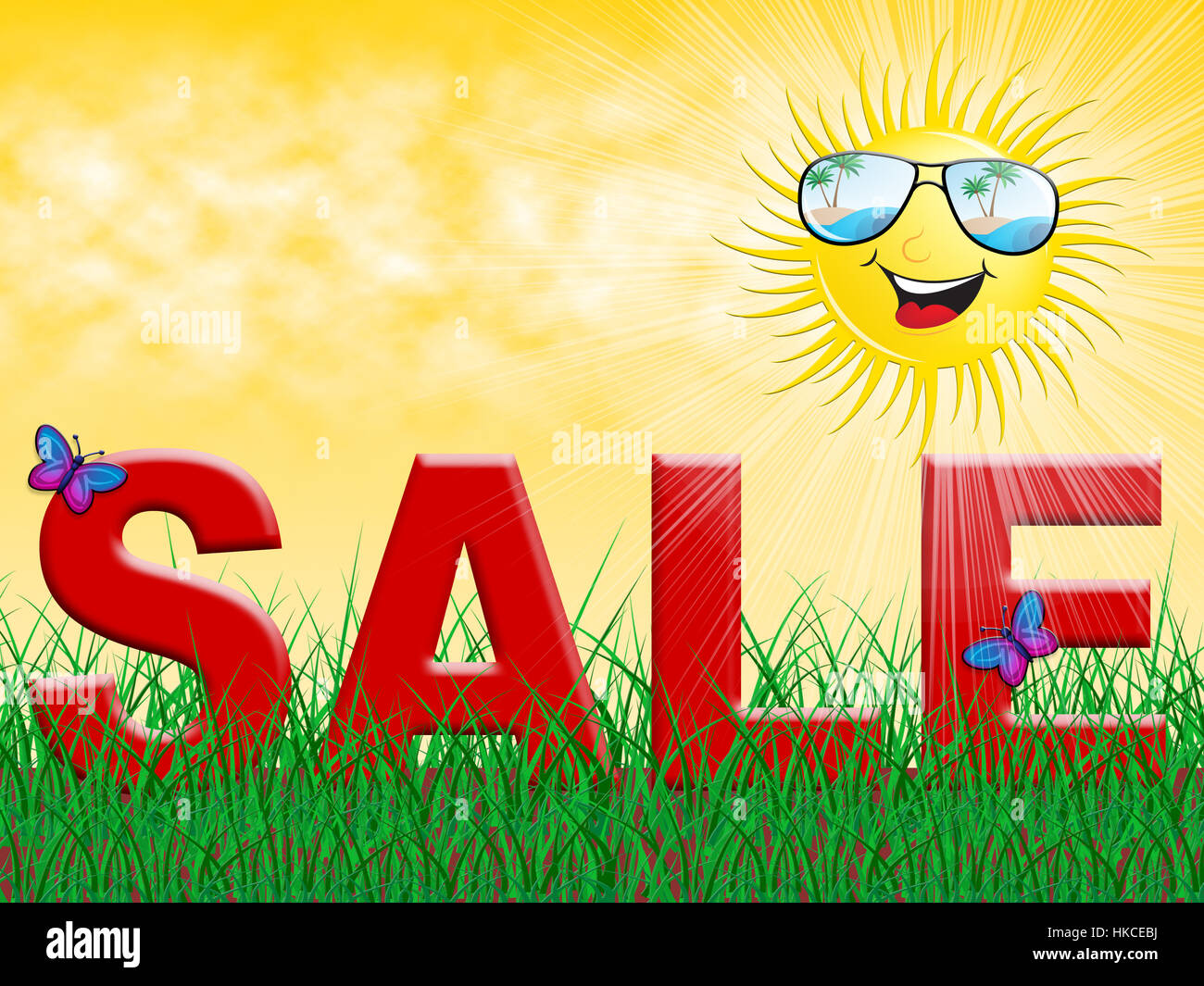 Sale And Smiling Sun Showing Summer Bargains 3d Illustration Stock ...