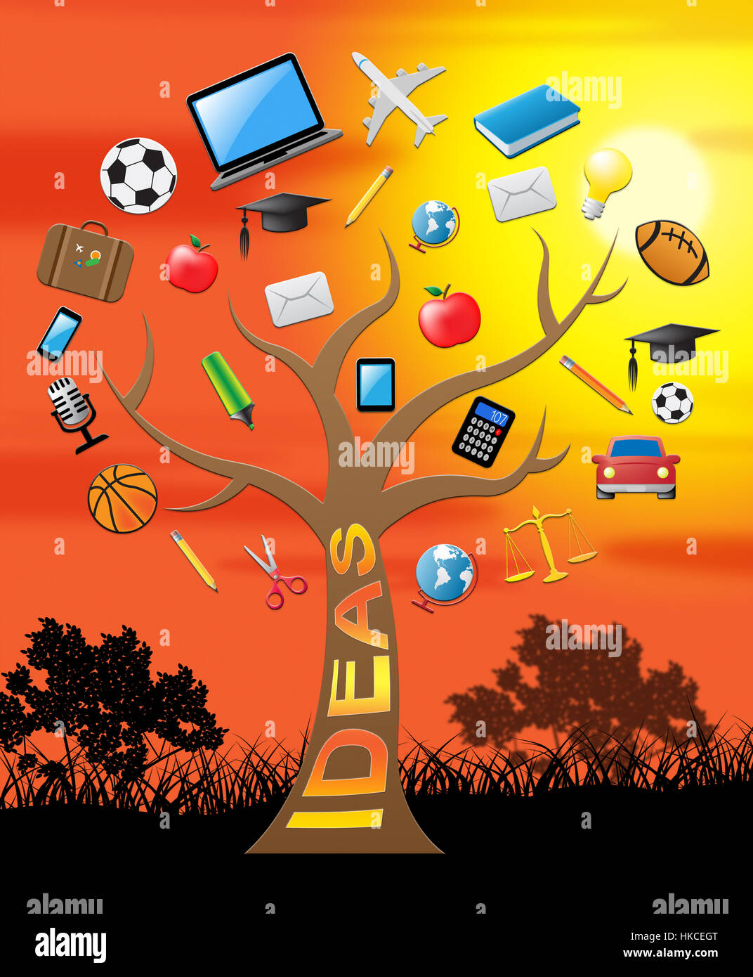 Ideas Tree With Icons Shows Creativity And Intelligence 3d Illustration ...