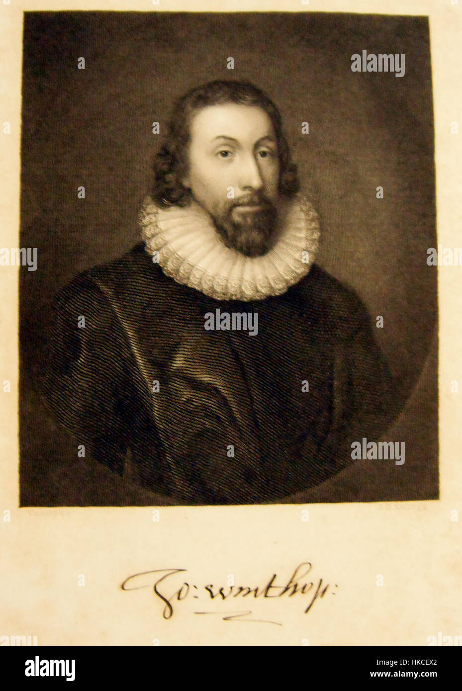 This lithograph of John Winthrop captures the portrait of the first ...