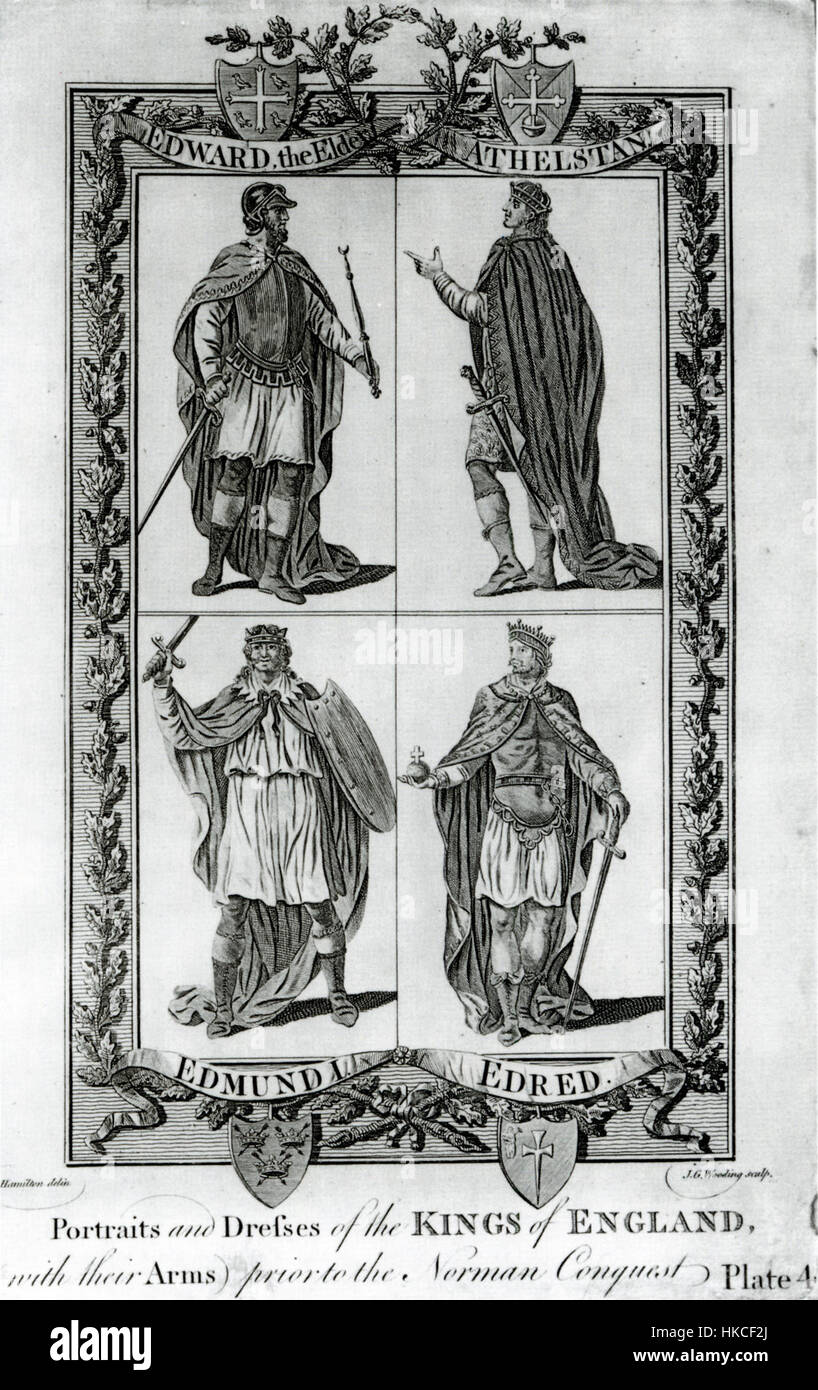 This artwork features the four Anglo-Saxon kings: Edward the Elder ...