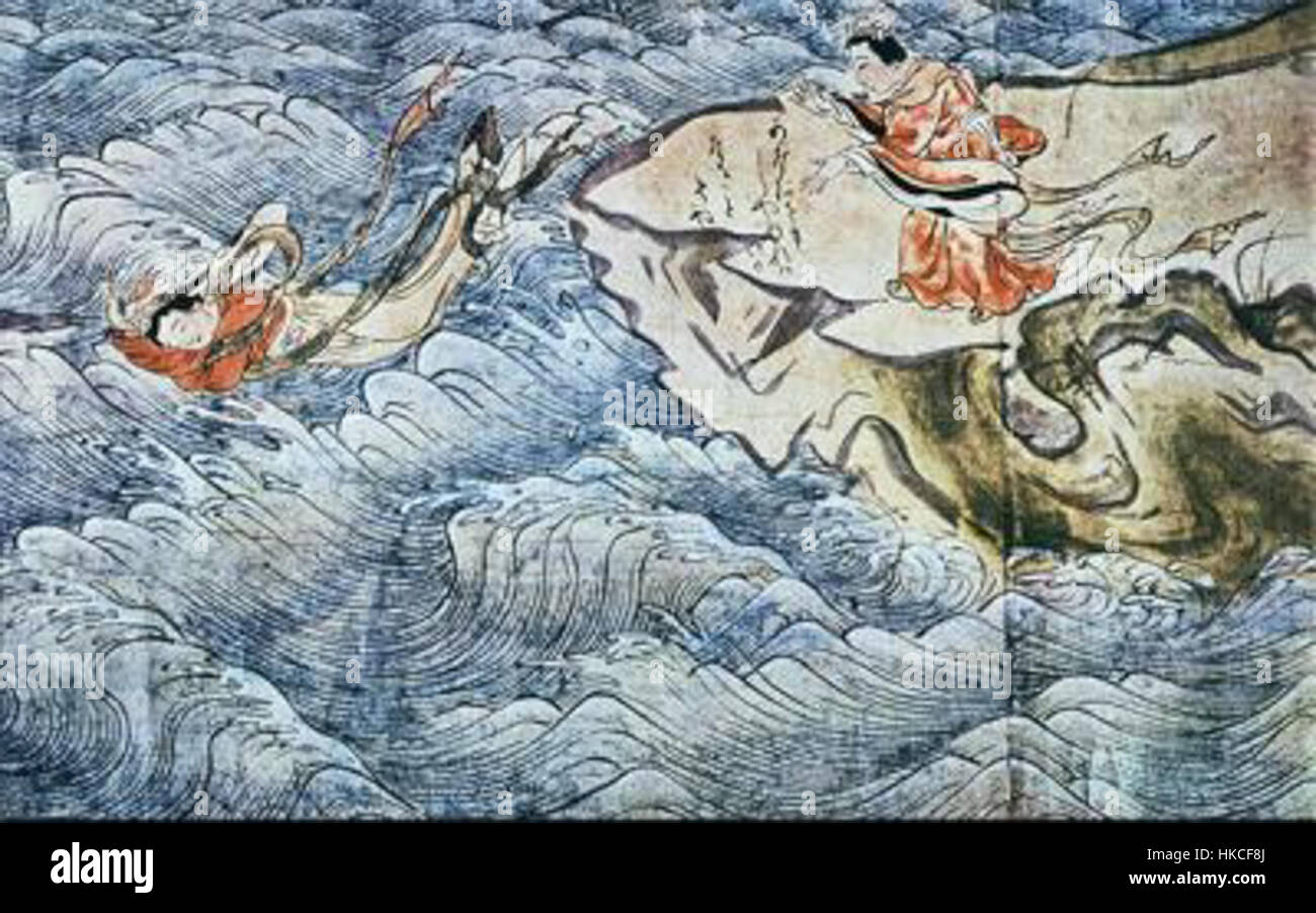 A Japanese handscroll painting, 'Kegon Engi Emaki,' illustrating the ...