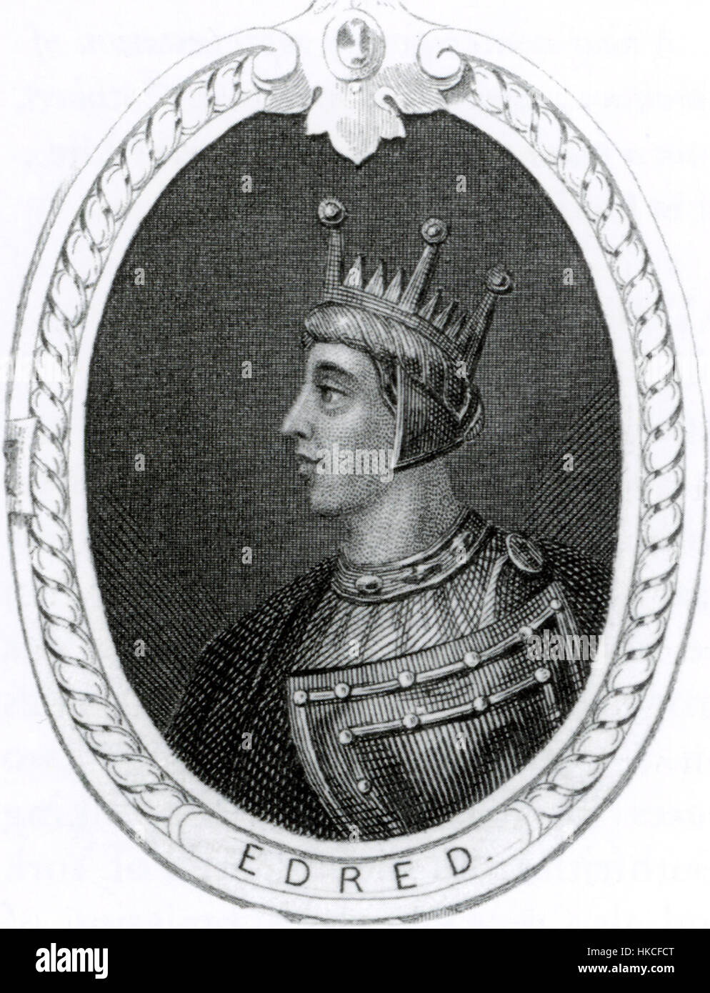 This engraving depicts King Edred, a 10th-century Anglo-Saxon monarch ...
