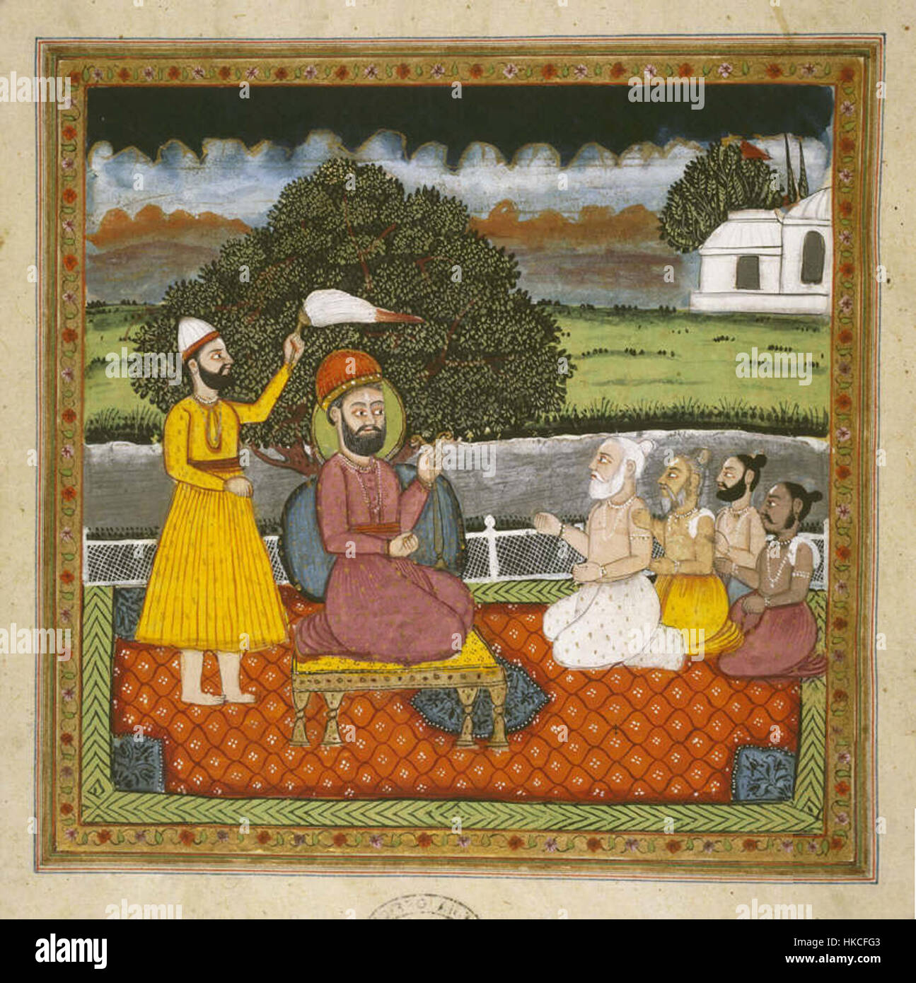 This artwork depicts Guru Nanak, the founder of Sikhism, surrounded by ...