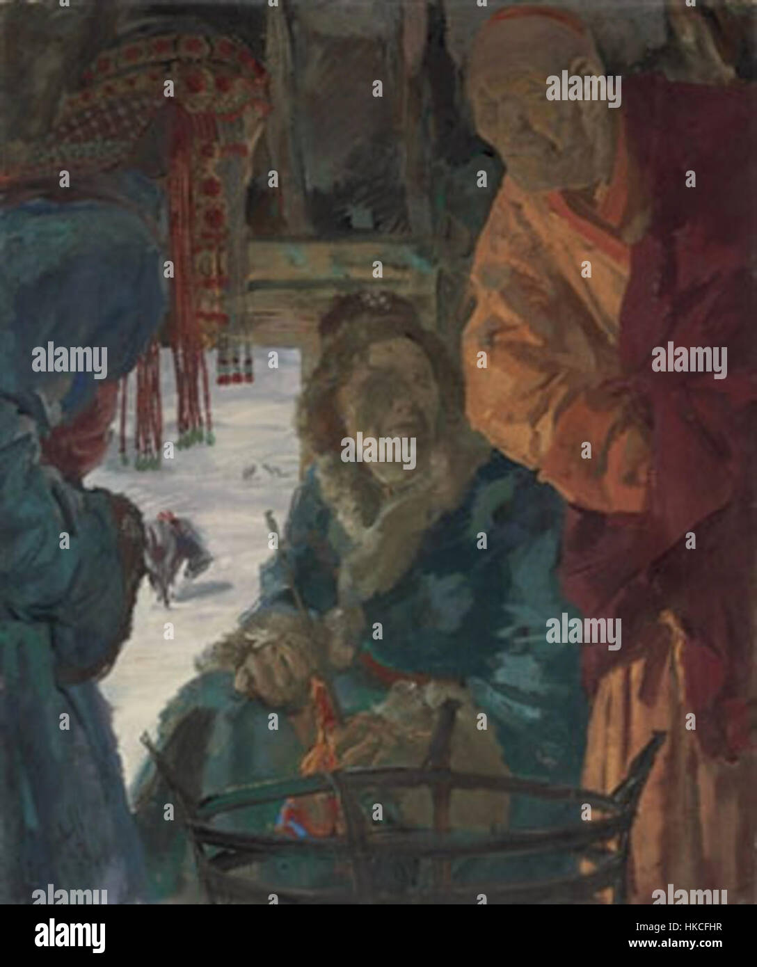 This oil painting, 'Lama's Visit,' created by A. Yakovlev in 1933 ...