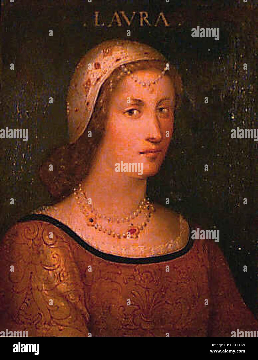 This painting titled 'Laura 1500' portrays a female figure named Laura ...