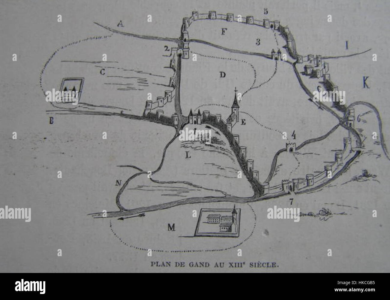 This 1868 map offers a detailed representation of 13th-century Ghent ...
