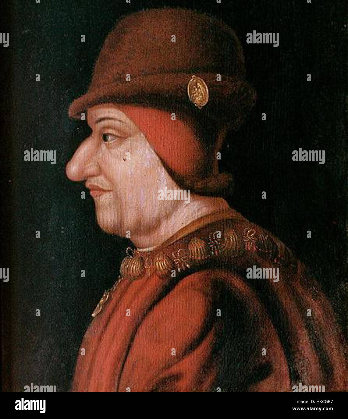 This historical artwork portrays Louis XI, the King of France, whose ...