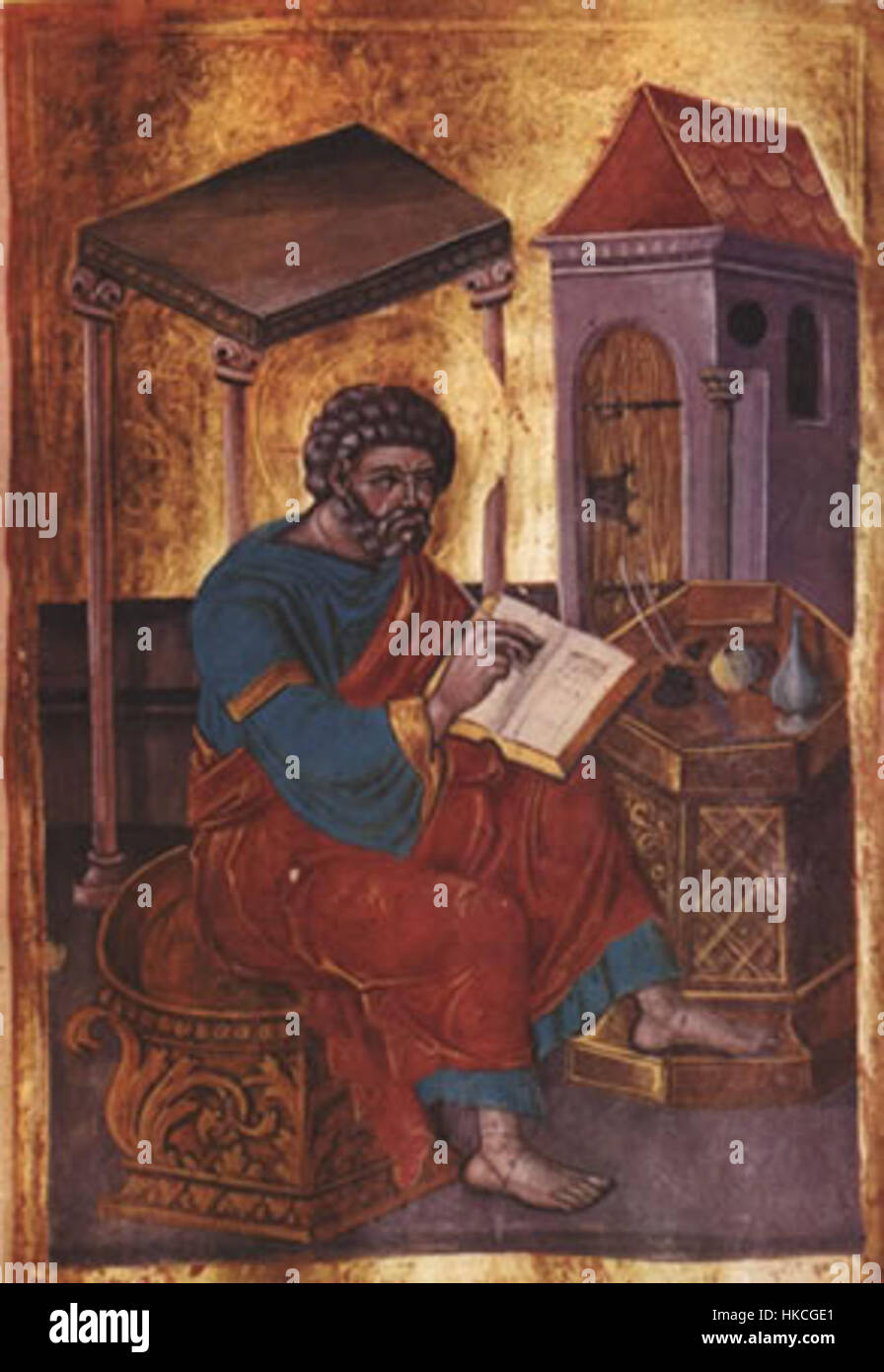 This artwork features the Evangelist Mark, one of the Four Apostles ...