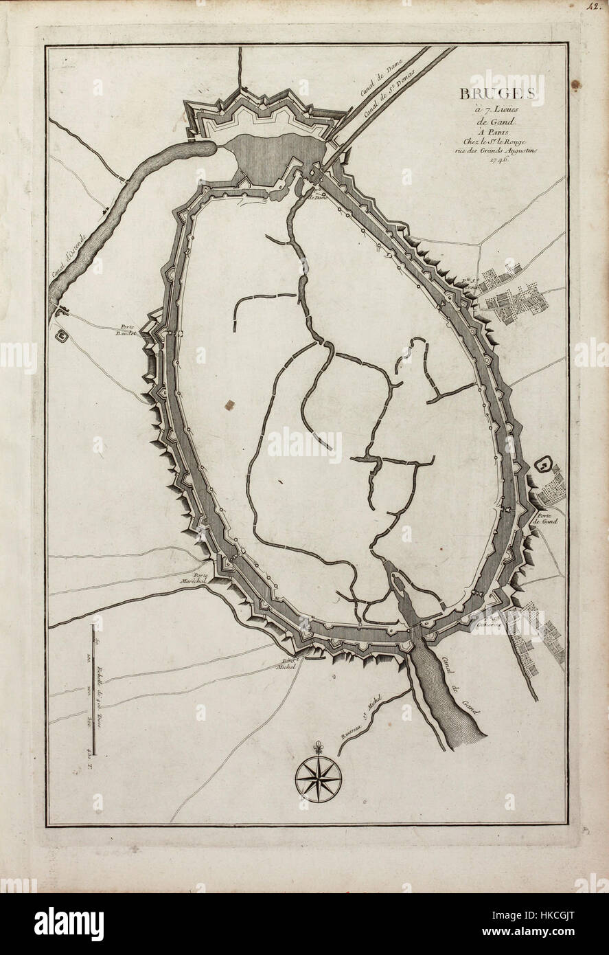 This historical map of Bruges, created by Le Rouge, showcases the ...