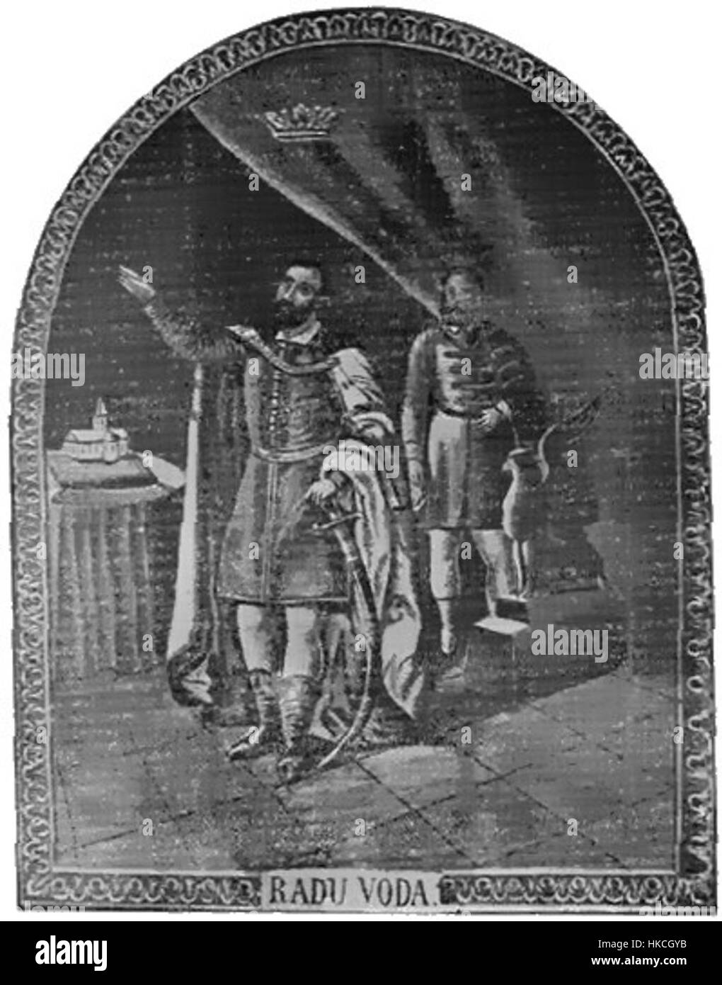 This historical painting depicts Mihnea Voda, a ruler from the 16th ...