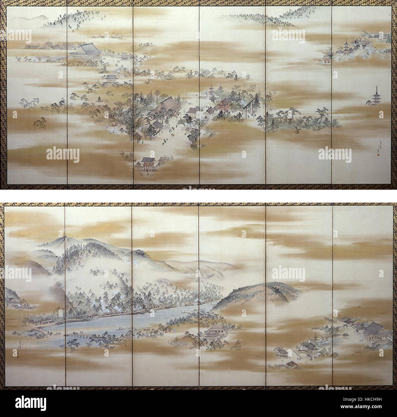 This artwork by Okyo, a famous Japanese artist, depicts iconic ...