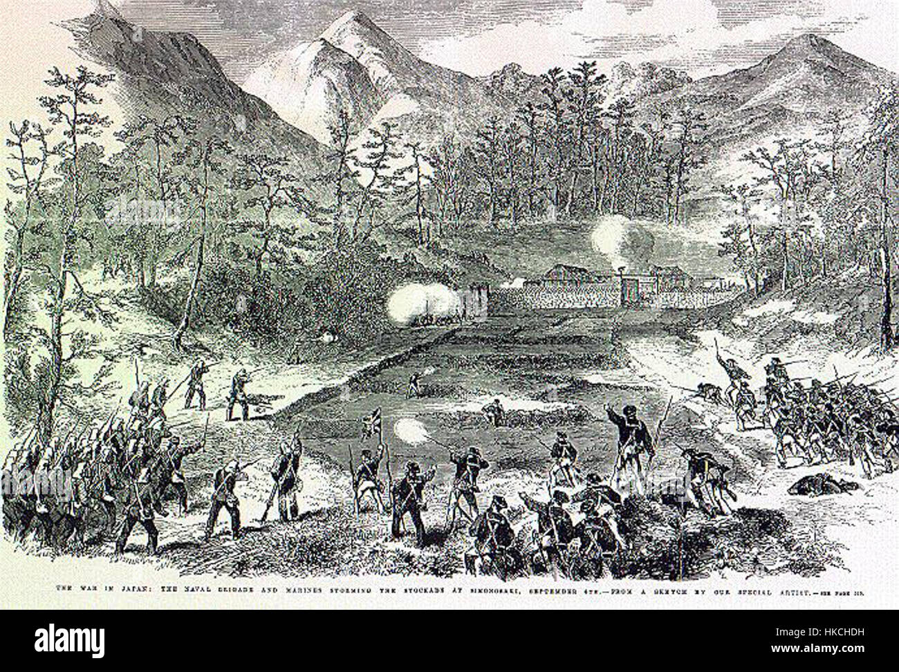 A historical painting depicting the Naval Brigade and Marines at ...