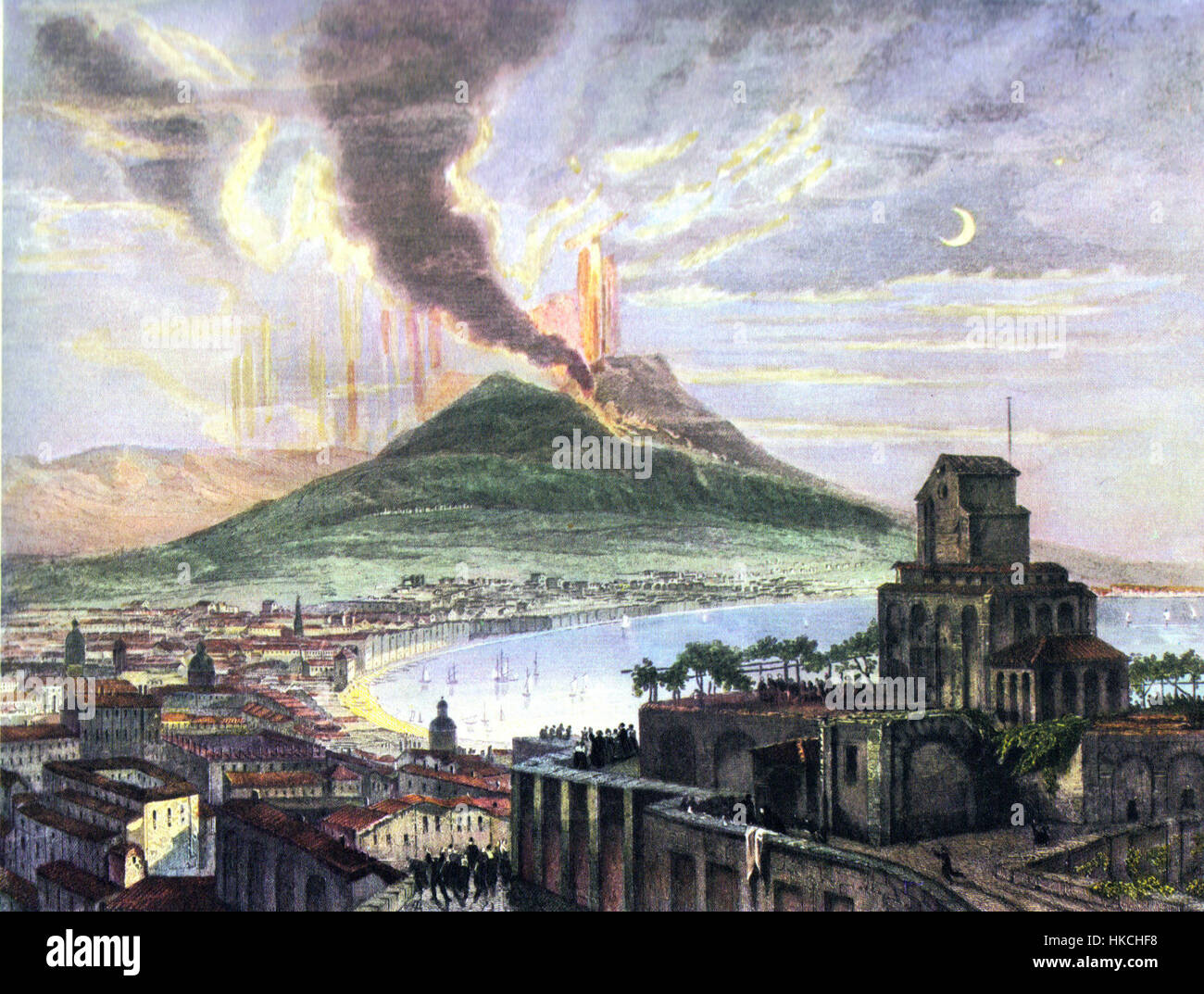 This 1858 engraving of Mount Vesuvius in Naples captures the dramatic ...