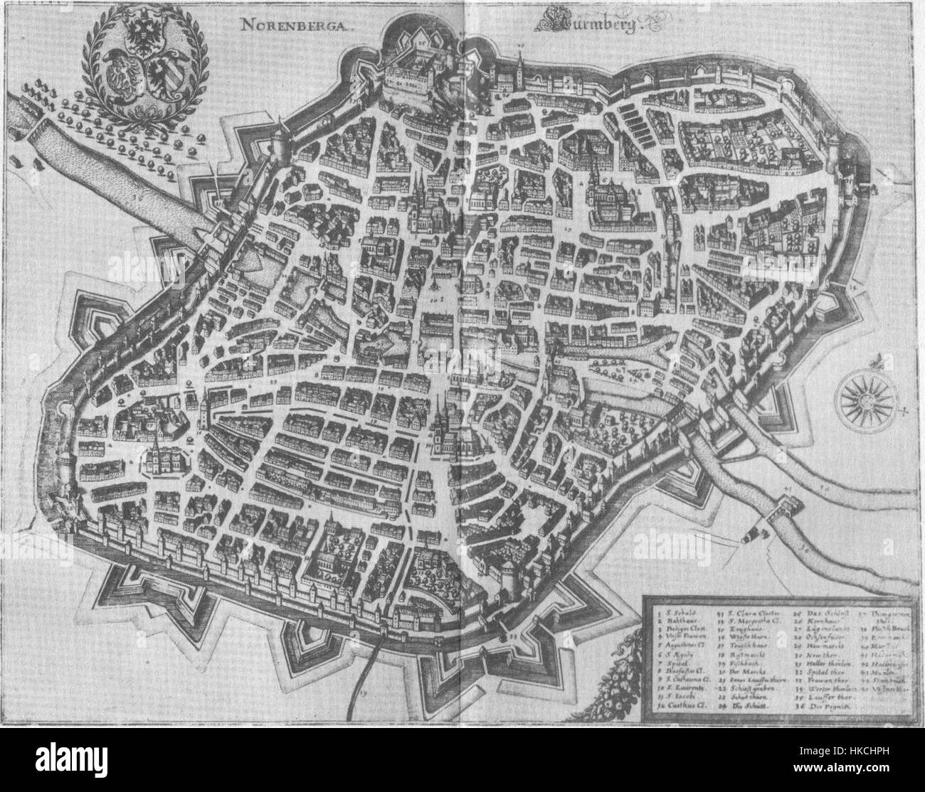 A map of Nürnberg by Merian, showcasing the city's layout, streets, and ...