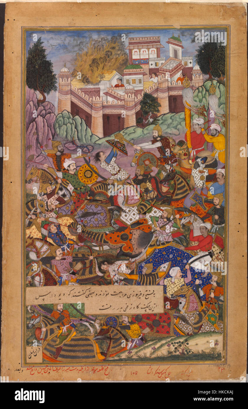 The painting illustrates the 1561 capture of Fort Mertha in Rajasthan ...