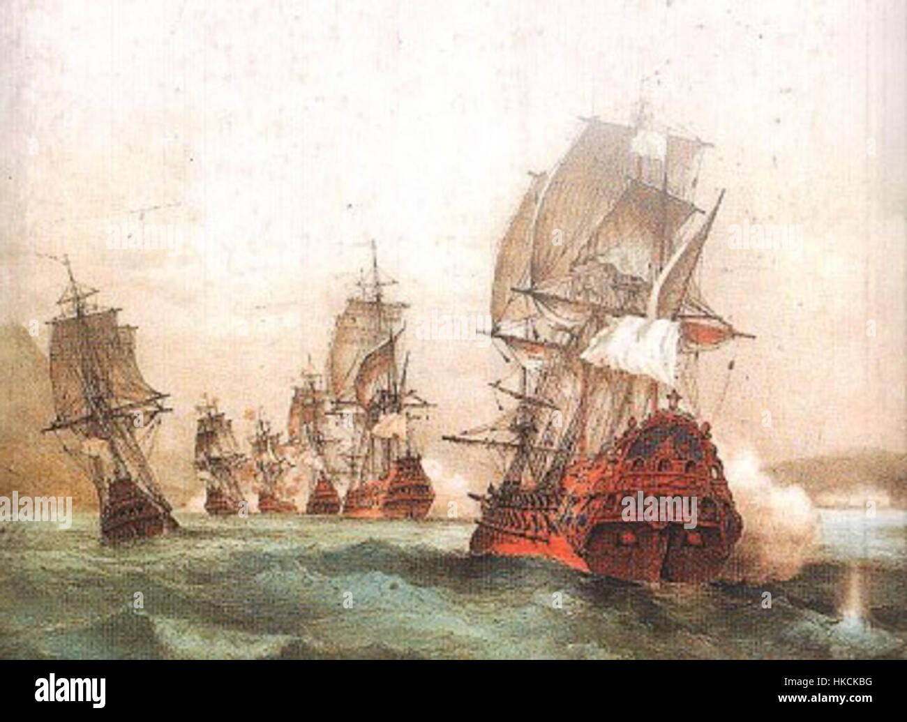 An oil painting illustrating the historical scene of the Duguay-Trouin ...