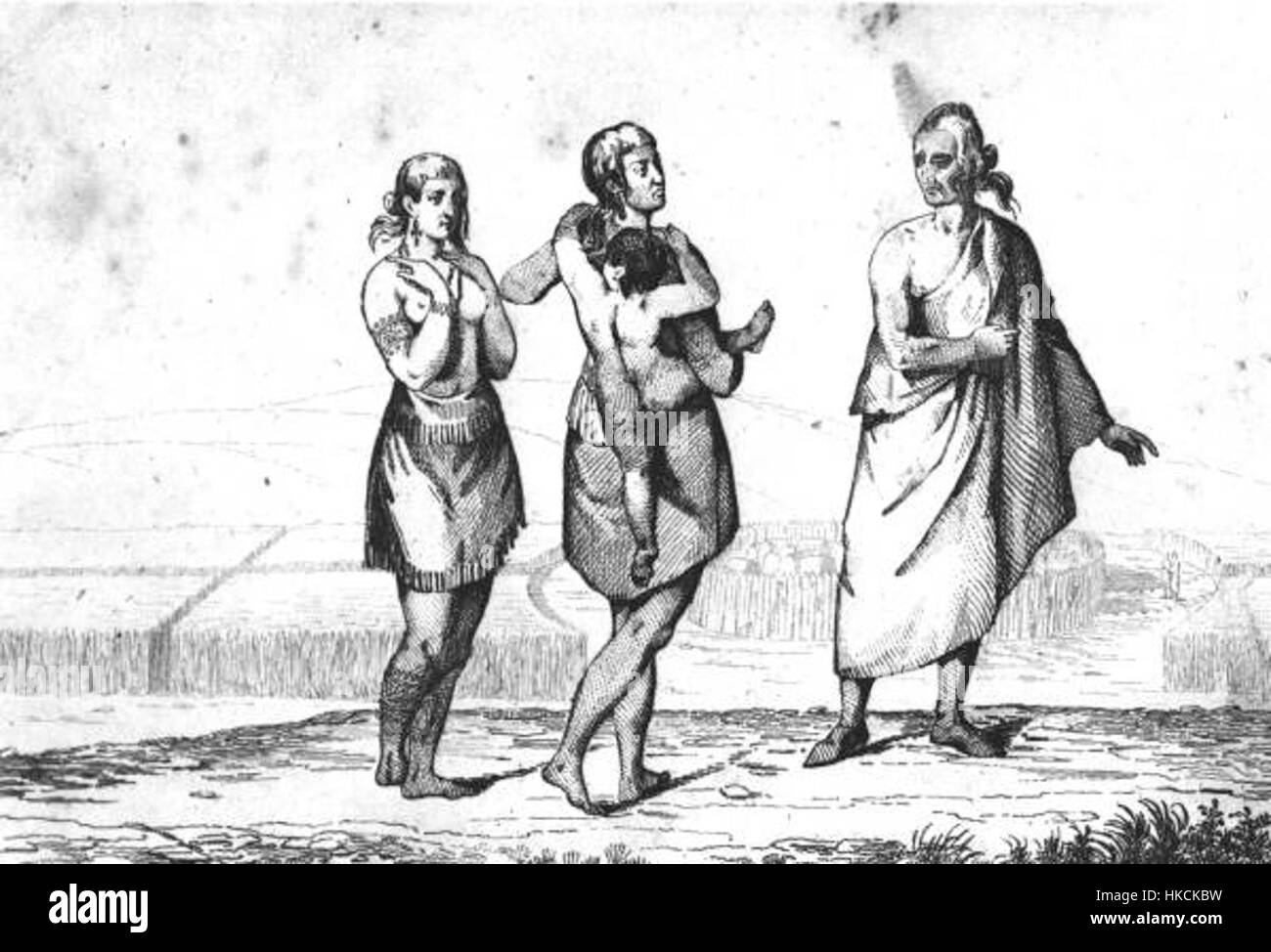 This artwork portrays Timucua Indian women, a Native American tribe ...