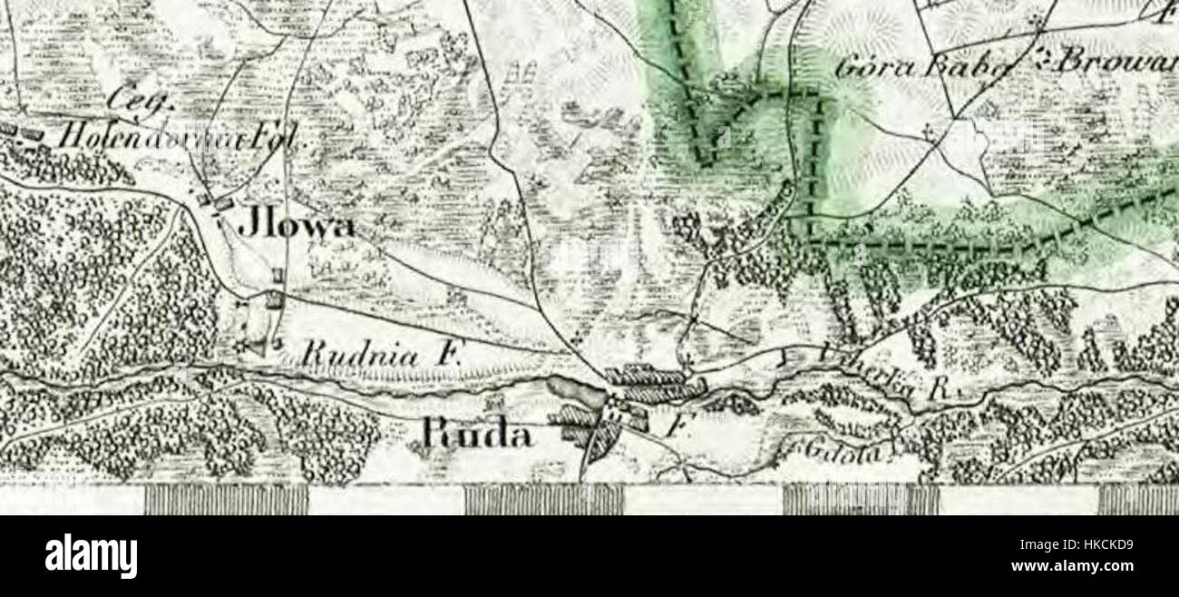 A topographical map from 1839 of Ruda in the Kingdom of Poland ...