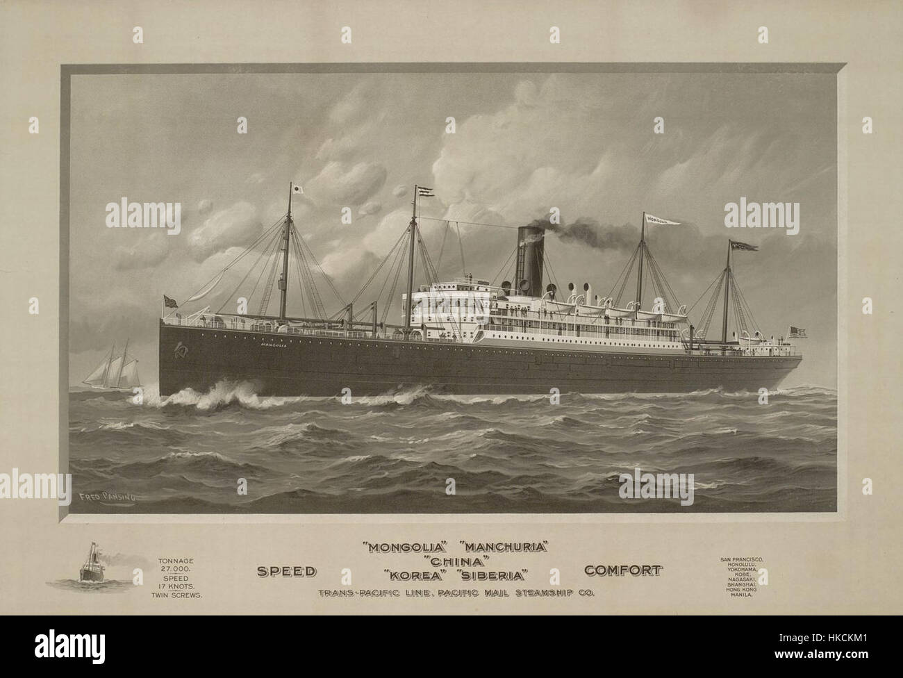 This image depicts the SS Mongolia, an ocean liner that operated in the ...
