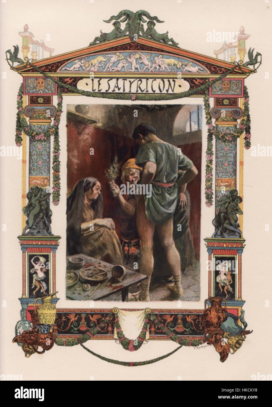 This artwork, inspired by the Roman text 'Satyricon', portrays scenes ...