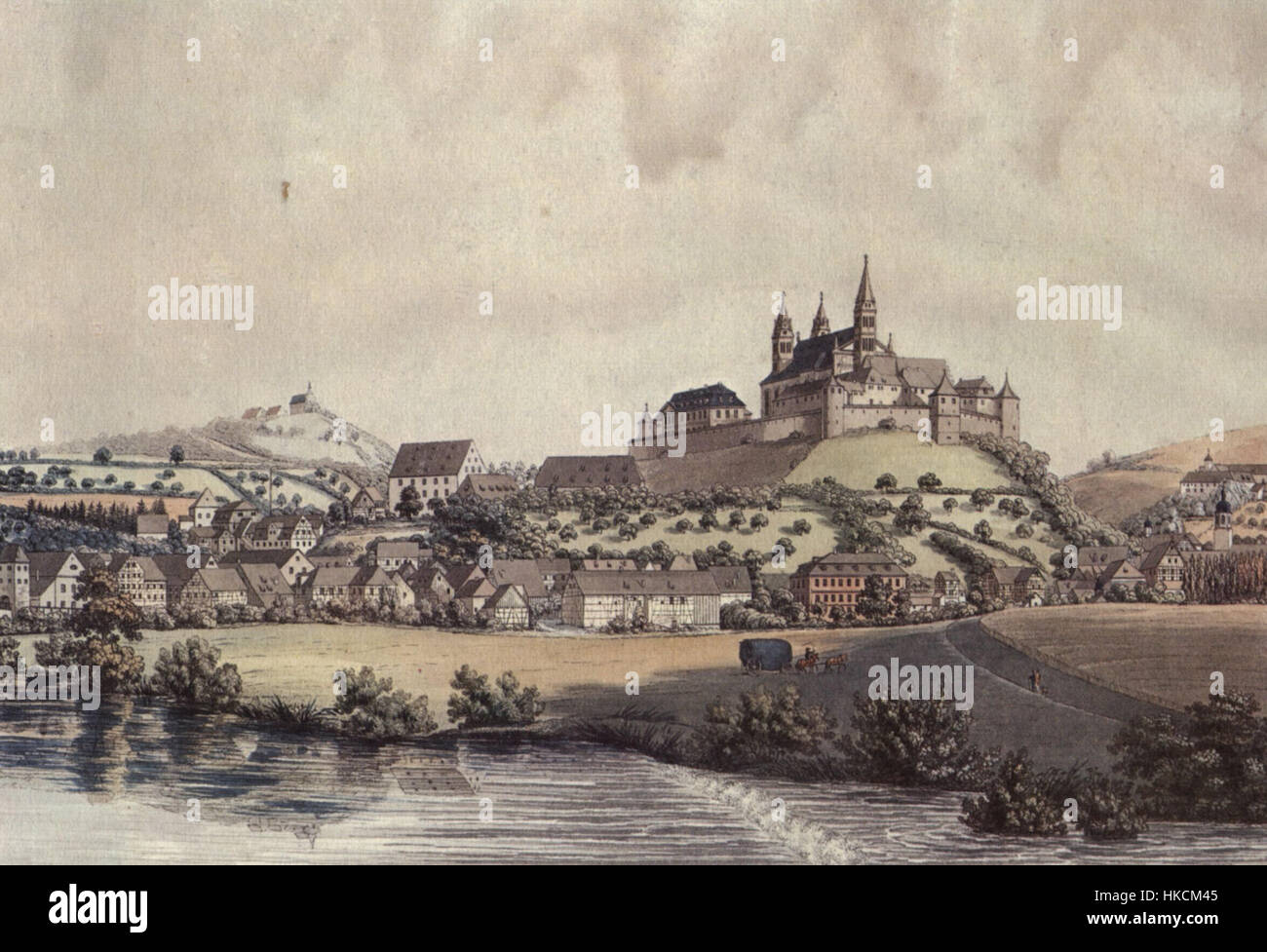 This 1820s painting by C. Gabriel depicts the scenic town of Schwäbisch ...